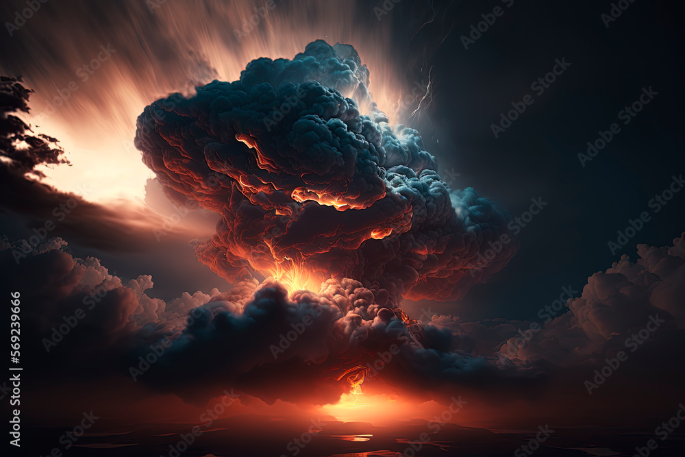 Storm. Eruption. Explosion. Impressive forest fire clouds. Generative ...