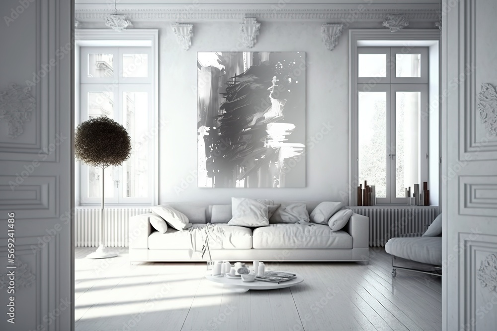 Interior design - Minimal modern white clean room 3d render. There are ...