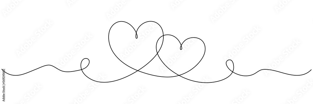 Two hearts continuous line art drawing. Double heart wavy line. Vector ...