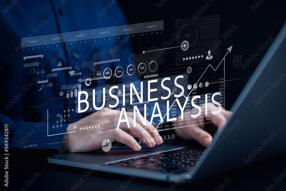 business analysis chart KPI showing on laptop icon by hologram virtual ...