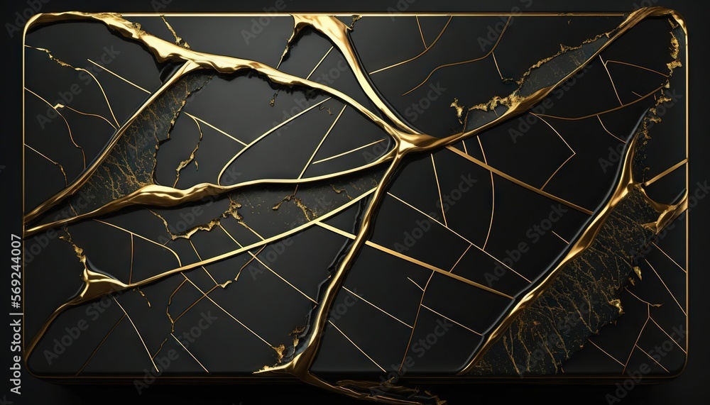 ภาพประกอบสต็อก a black and gold leaf pattern on a black background with ...