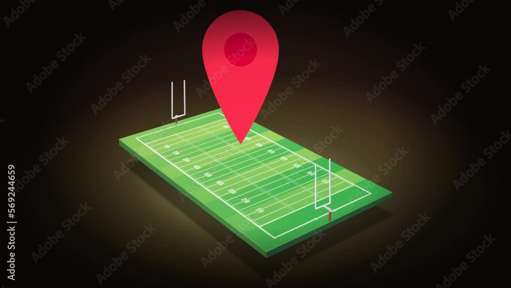 Looping animation of a red geo location marker hopping across a 3D ...