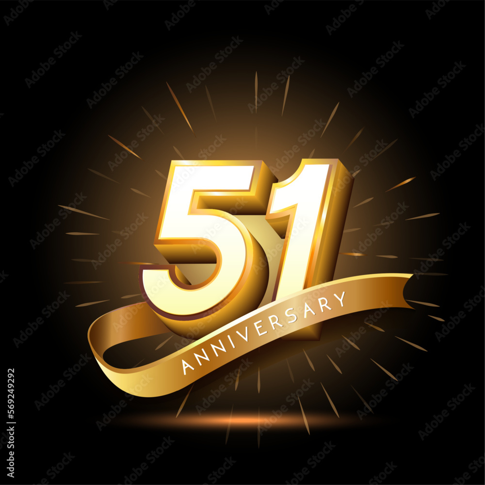 51st anniversary with 3d number and ribbon shiny gold design Stock ...