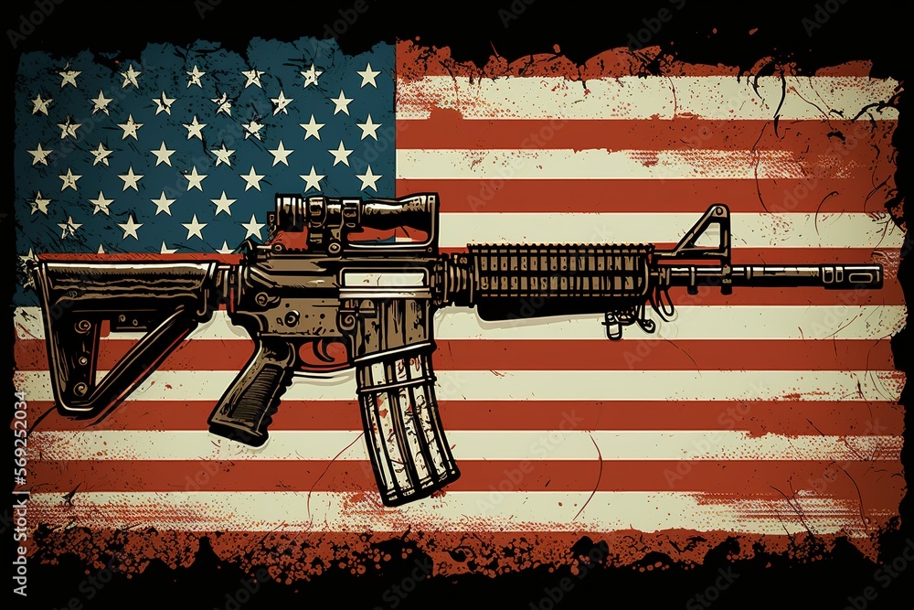 M16A1 rifle, usa flag background, generative ai Stock Illustration ...