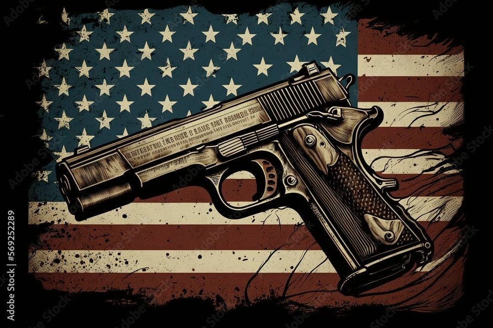 M1911 pistol, usa flag bacgroung, comic style, generative ai Stock ...