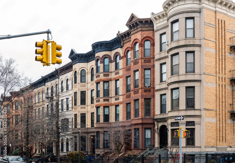 Brooklyn typical facades & row houses in an iconic neighborhood of ...