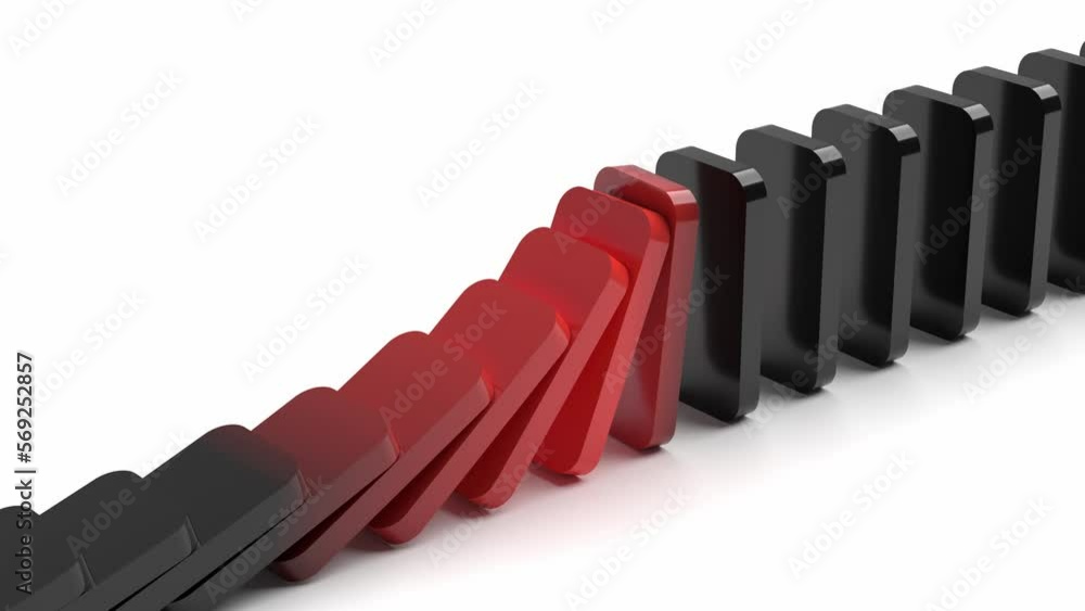 domino effect 3d animation isolated on white, chain reaction of ...