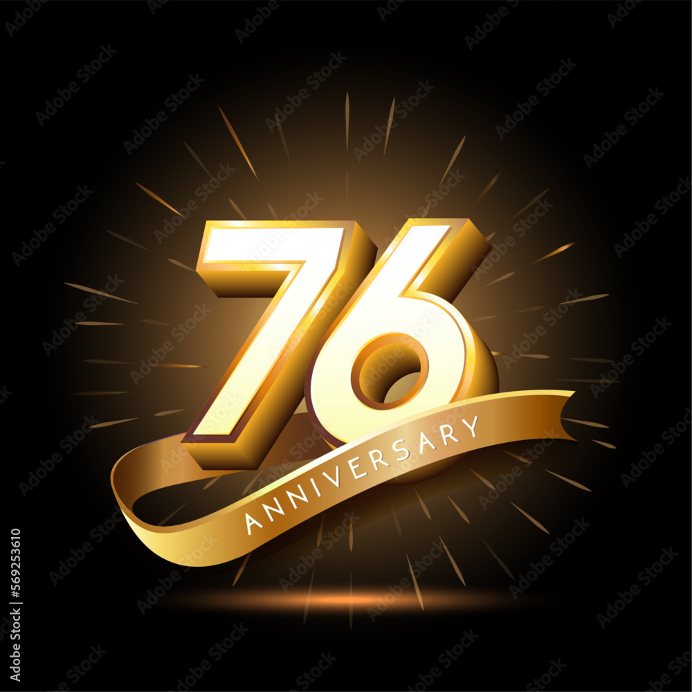 76th anniversary with 3d number and ribbon shiny gold design Stock ...