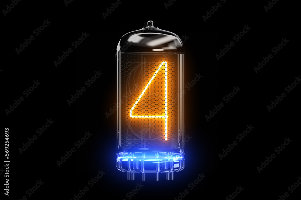 Four. Digit 4. Nixie tube indicator digit. Gas discharge indicators and ...