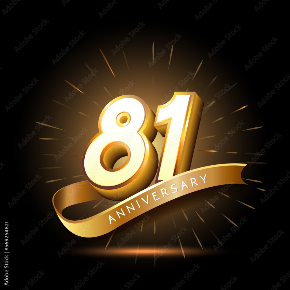 81st anniversary with 3d number and ribbon shiny gold design Stock ...