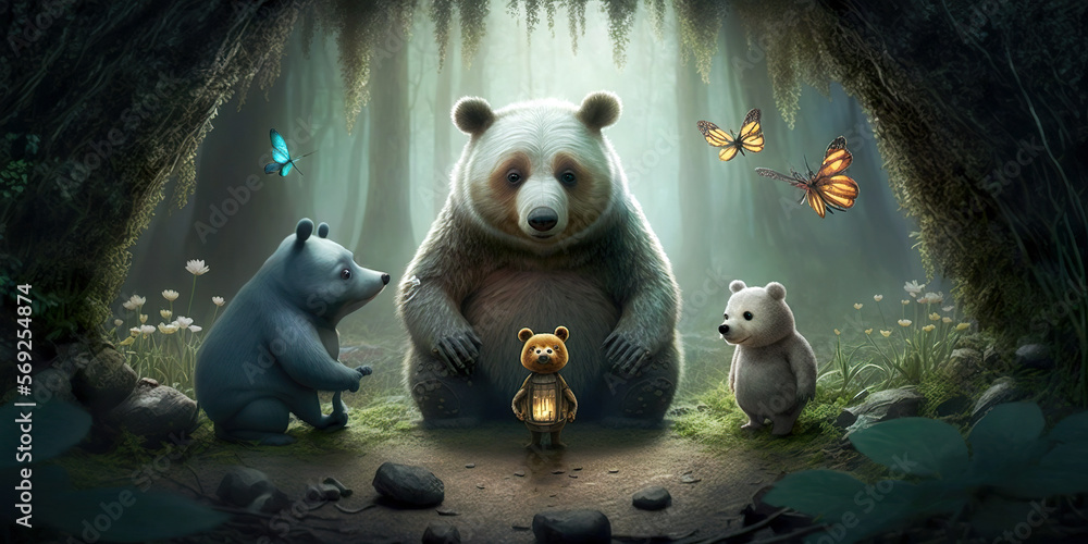 A fairytale forest with a variety of animals and plants. A unique ...