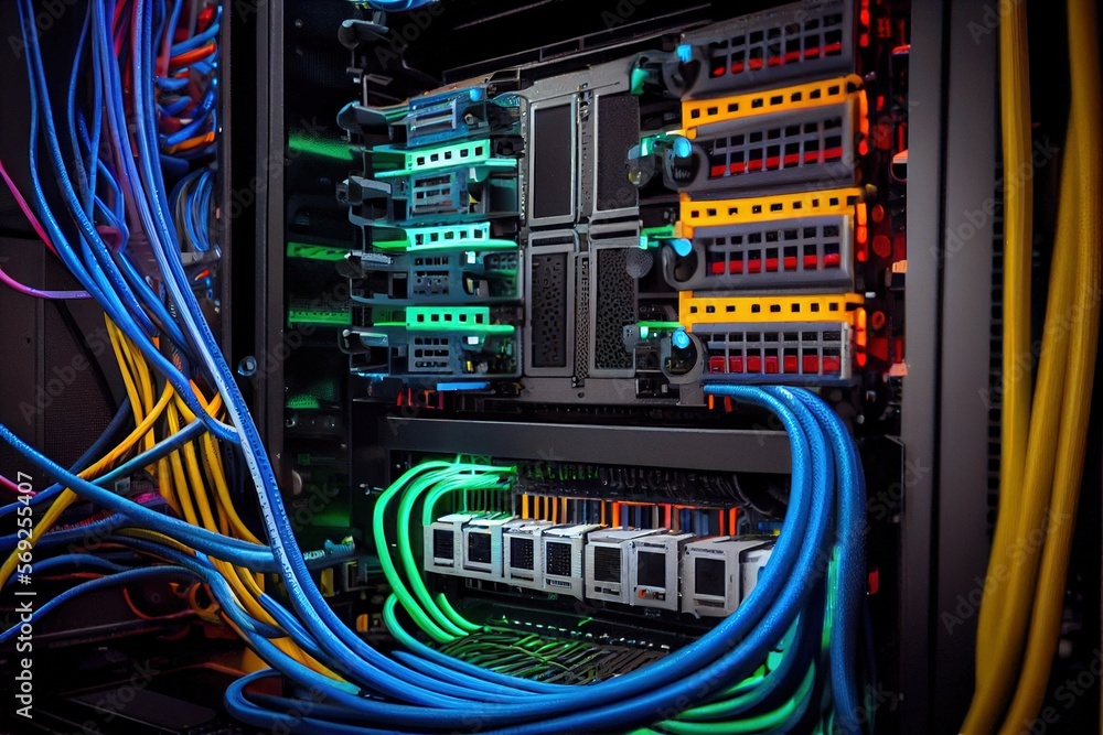 Rack Housing Server Data Hosting Storage Hardware in a data Center is ...