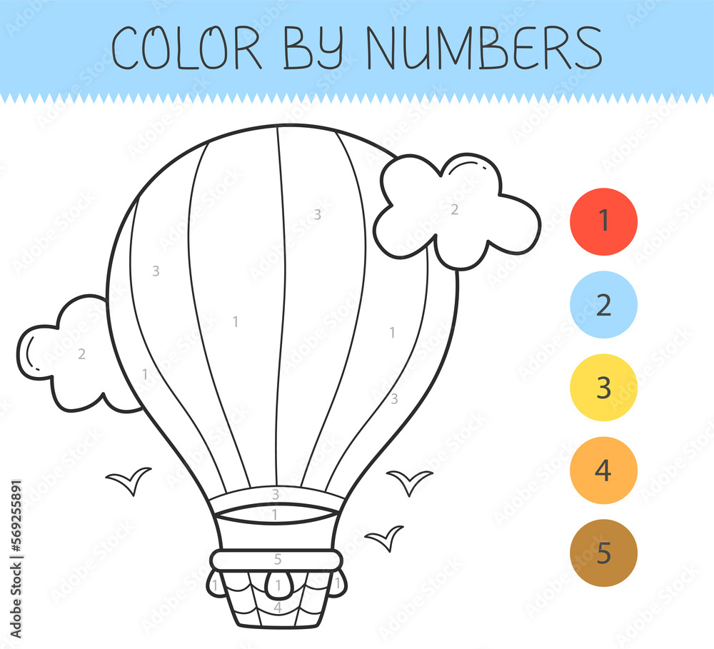 Color by numbers coloring book for kids with a airship. Coloring page ...