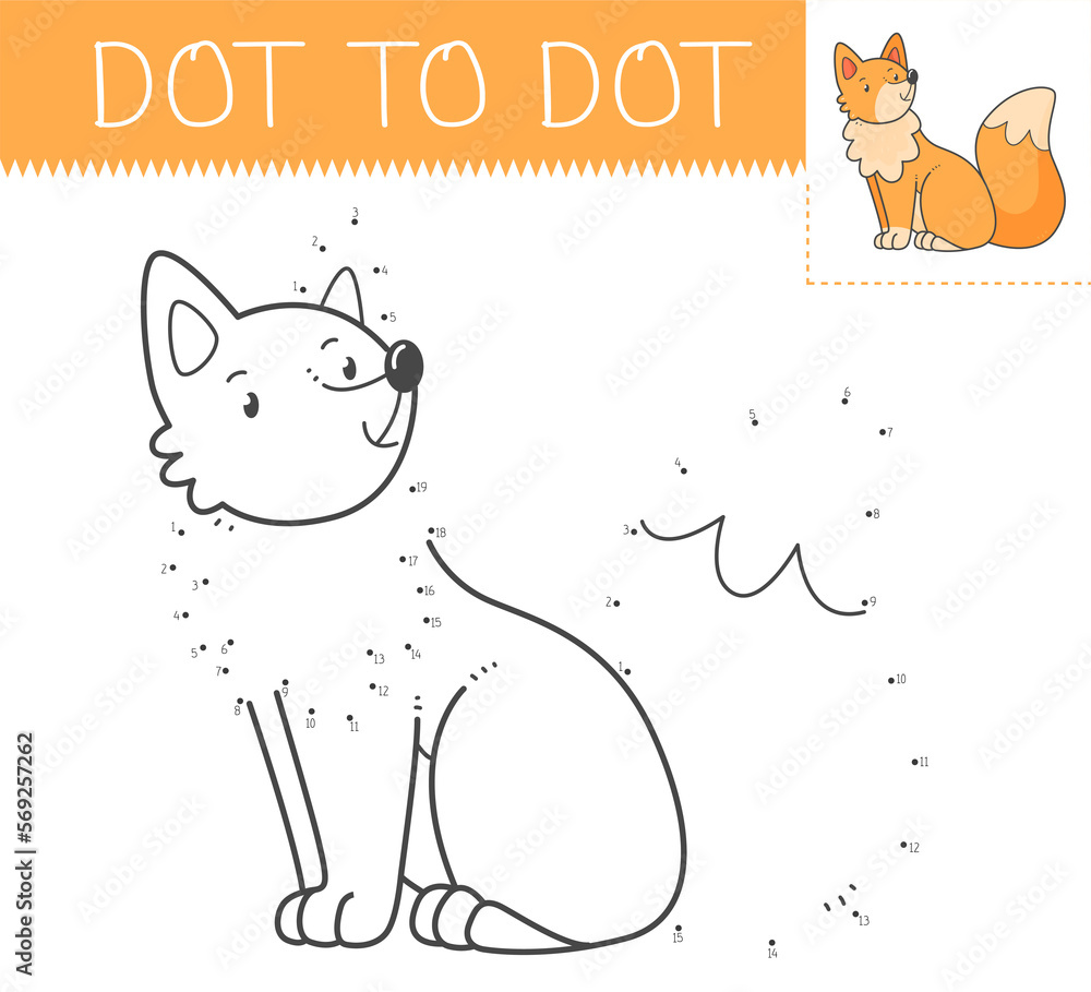 Dot to dot game coloring book with fox for kids. Coloring page with a ...