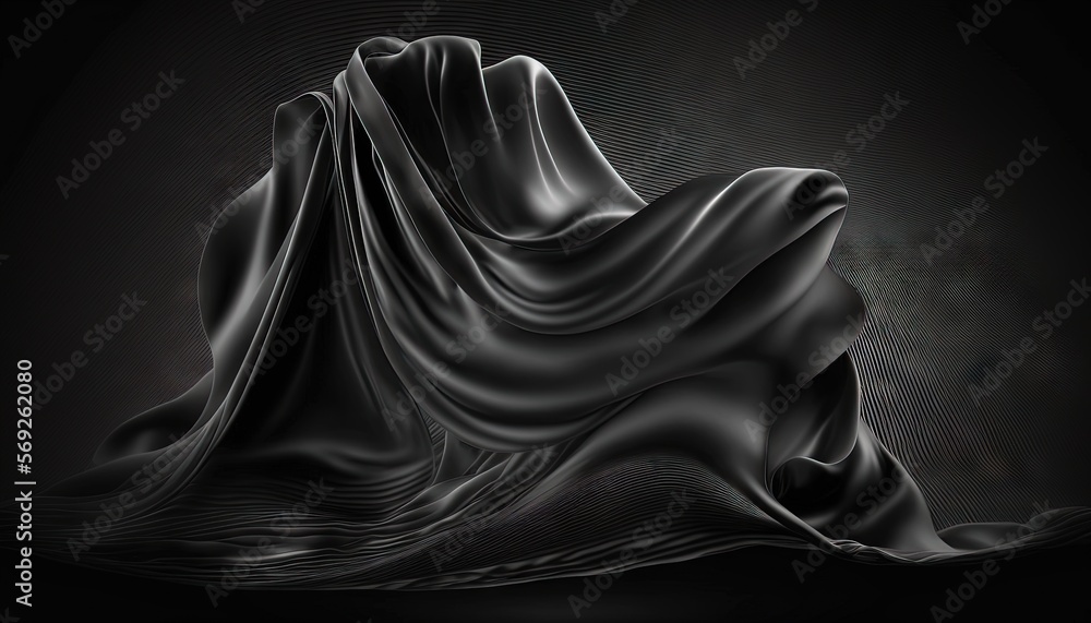 a black and white photo of a cloth draped over a black surface with a ...
