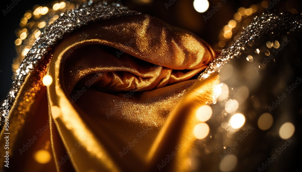 a shiny gold cloth with a lot of sparkles on the top of it and a gold ...