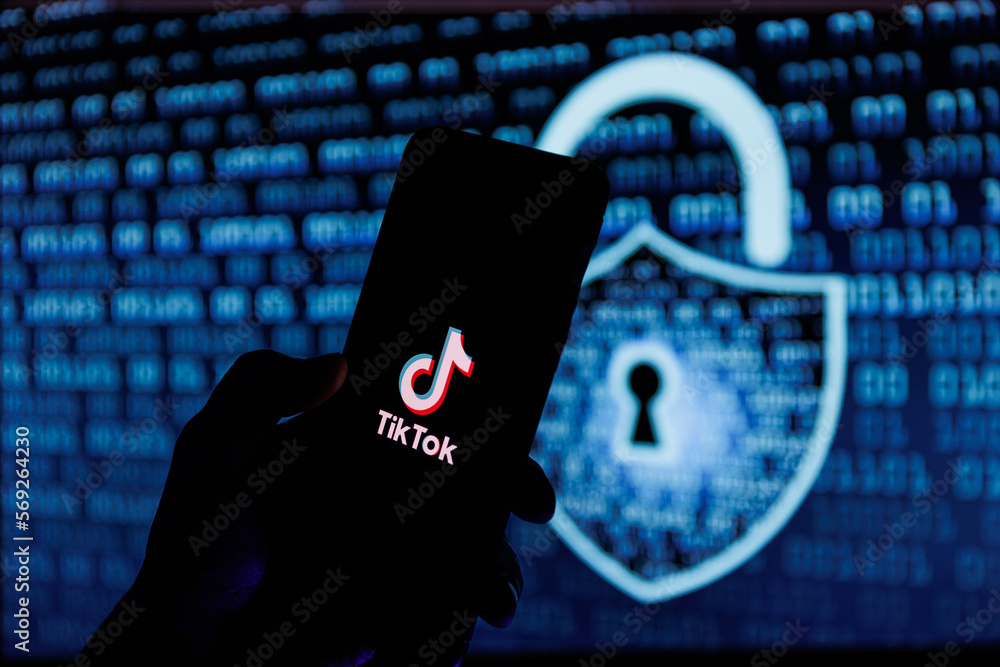 TikTok logo on mobile phone screen. TikTok security and data leak Stock ...