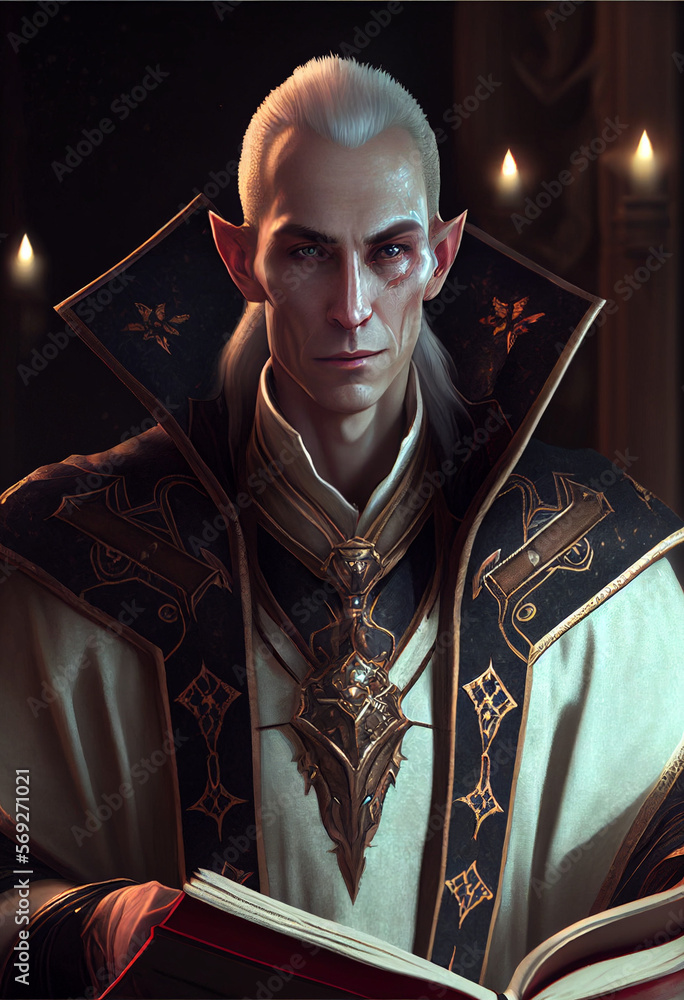 D&D High Elf character portrait for fantasy roleplay, rpg games etc ...