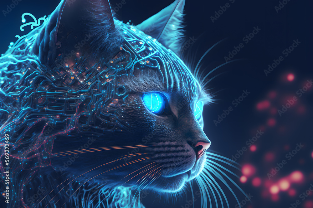 Portrait of a futuristic robot cat. An artistic abstract cyberpunk ...