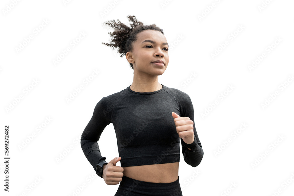 Woman jogging fast running sportswear, isolated PNG background. Stock ...