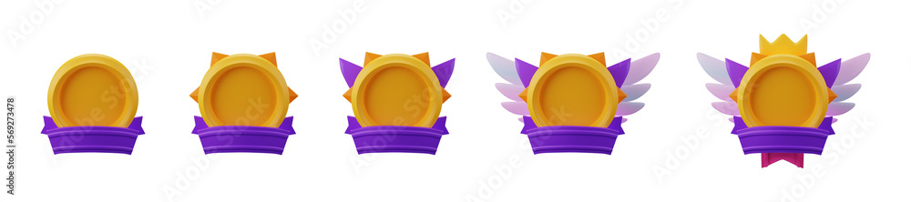 3D game badge set, render avatar circle frame, medieval fantasy ranking ...