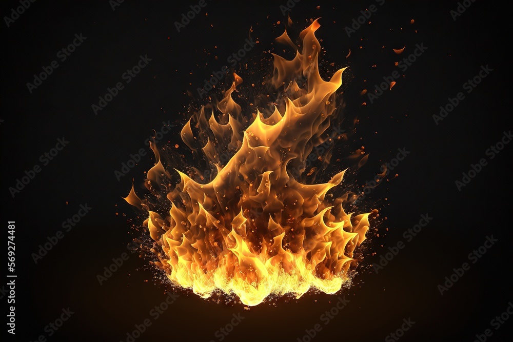 a fire is shown in the middle of a black background with orange and ...