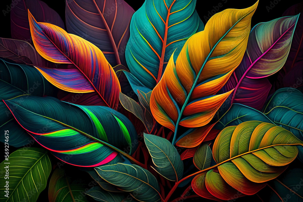Tropical colorful leaves background. Spring plants full of colors ...
