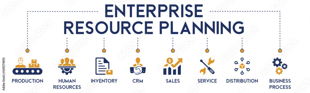 Enterprise resource planning banner web icon vector illustration ...