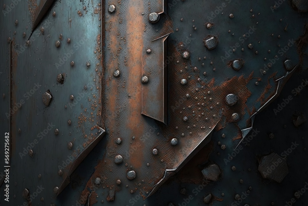 a metal background with rivets and rivets on it and a large arrow on ...