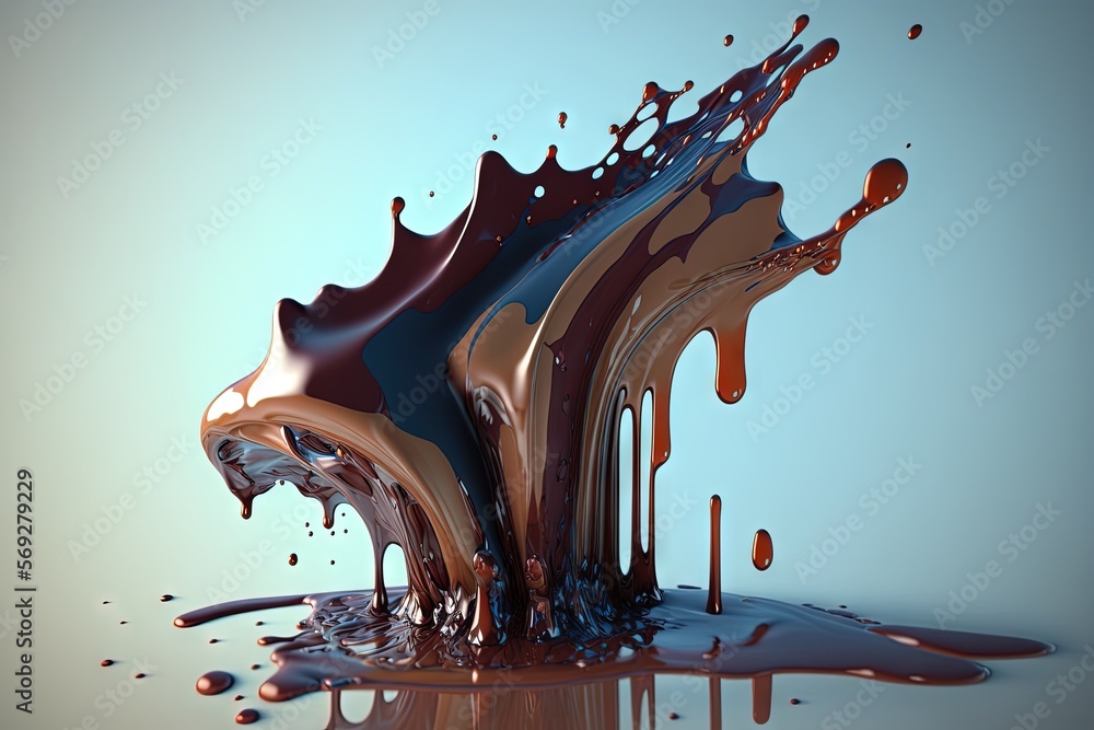 a liquid splashing out of a blue and brown liquid bottle on top of a ...