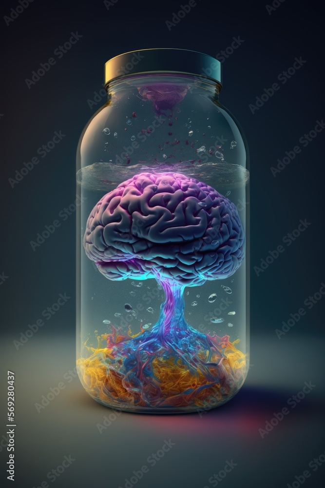 Sick brain inside a bottle filled with formaldehyde created with ...
