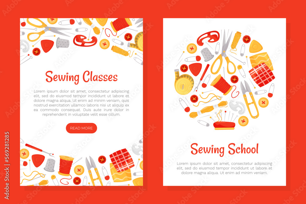 Sewing Banner Design with Tools for Handmade Craft Vector Template ...