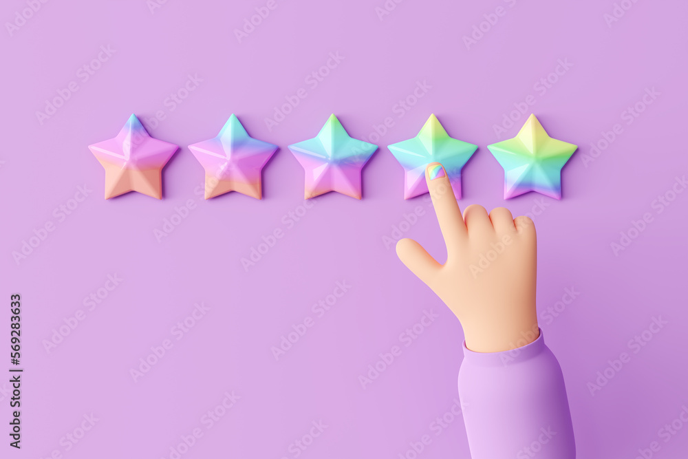 3D hand select stars colors of rainbow. feedback with five stars ...