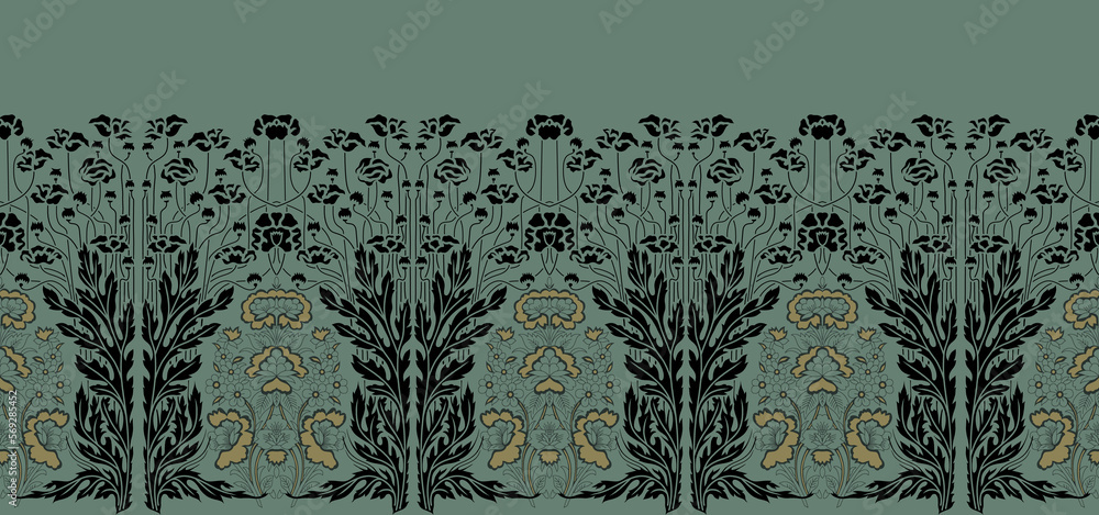 Seamless floral vector motif border design. vintage floral border ...