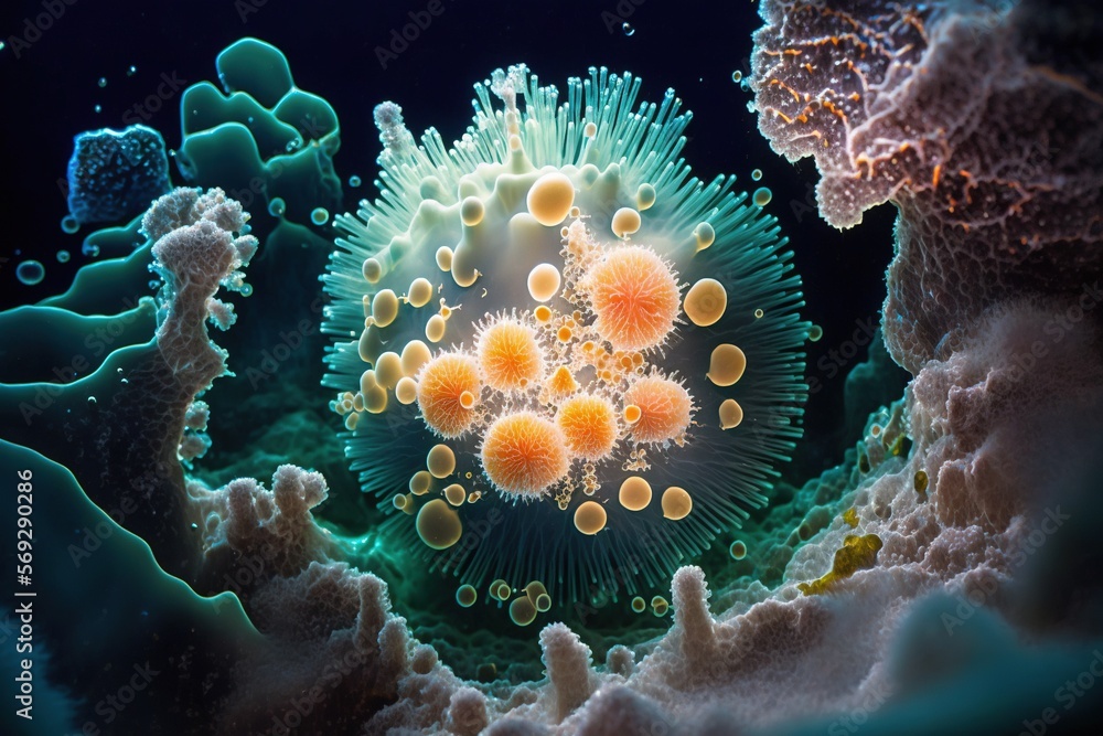 a group of sea urchins swimming in the ocean water under the microscope ...