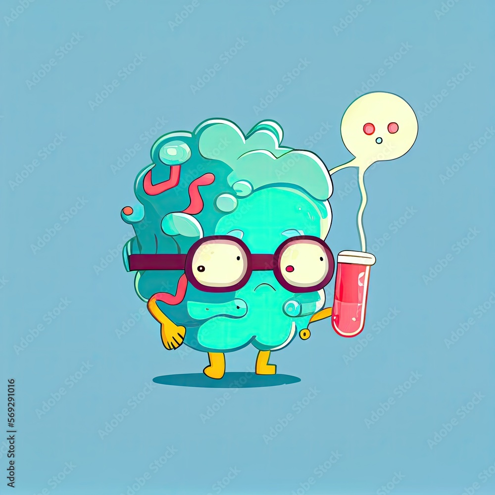 cute brain cartoon character in an underwater mask with a tube, cartoon ...