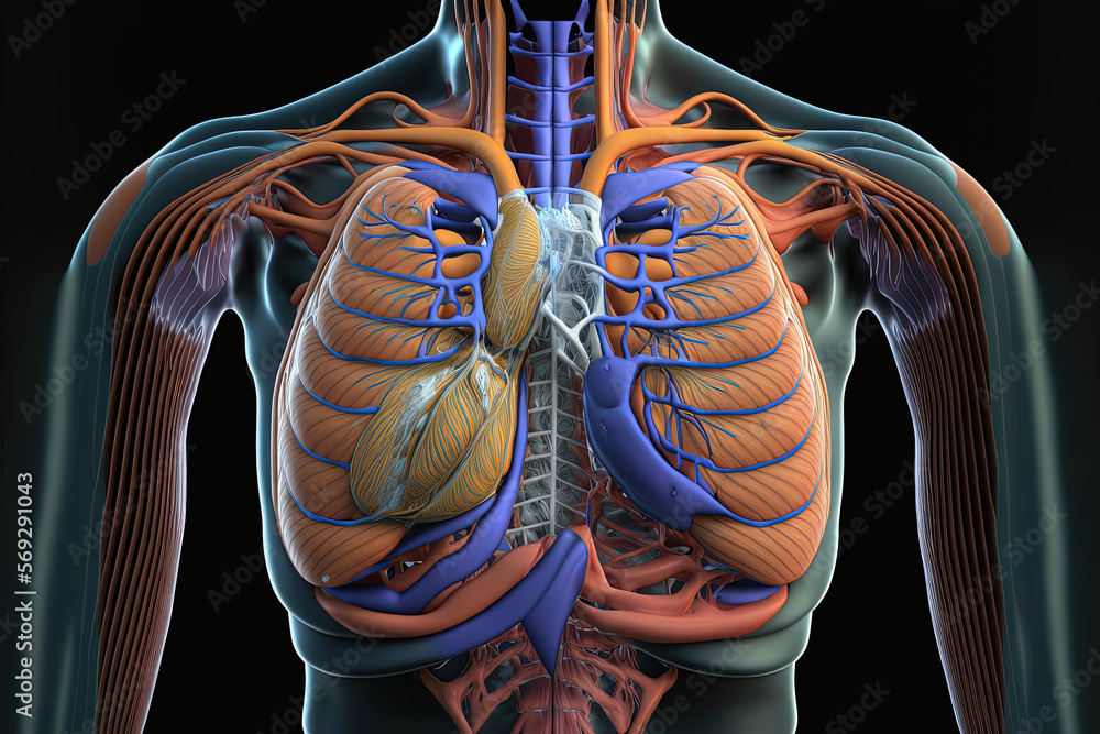 Anatomy of abdomen and thorax. AI generated Stock Illustration | Adobe ...