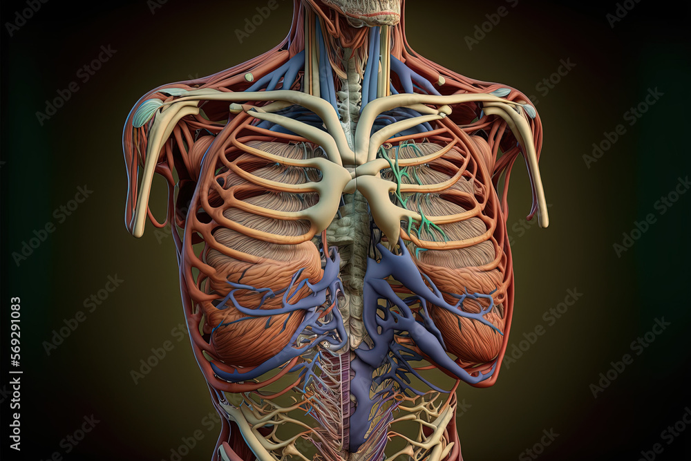 Anatomy of abdomen and thorax. AI generated Stock Illustration | Adobe ...