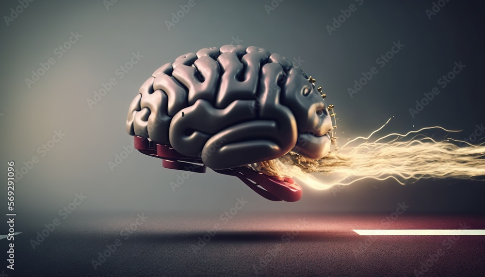 a human brain flying through the air with a trail of fire coming out of ...
