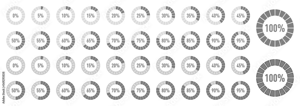 Circle percentage diagrams set for infographics on white background ...