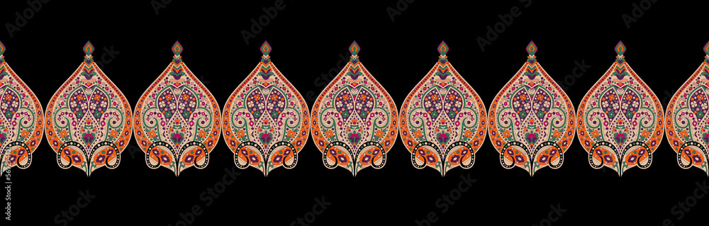 Seamless floral vector motif border design. Vintage vector floral ...