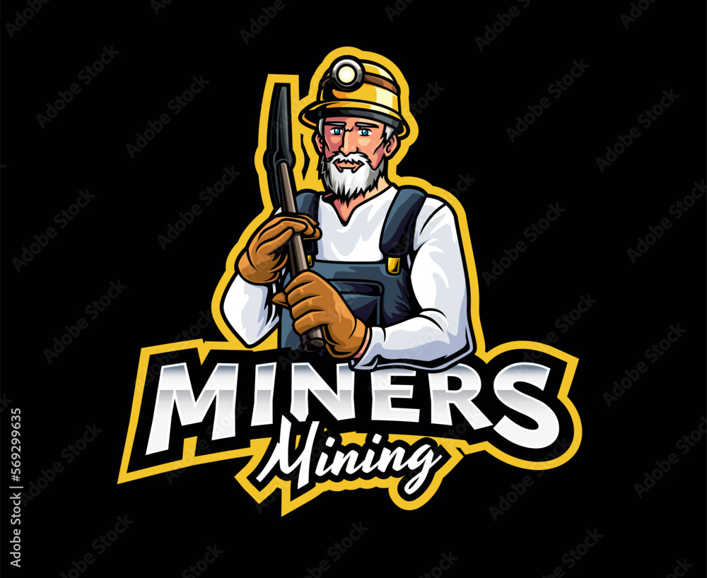 Miner Mascot Logo Design. Hardworking Miner Logo Design, Mining Expert ...