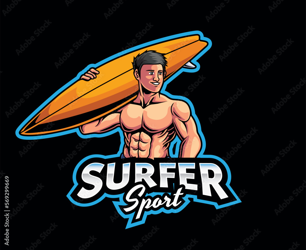 Surfer Mascot Logo Design. Riding the Waves, Fun and Fearless Surfer ...