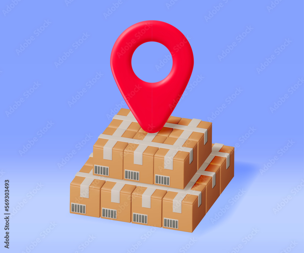 3D Carton Packaging Box with Location Pin. Render Cardboard Package ...