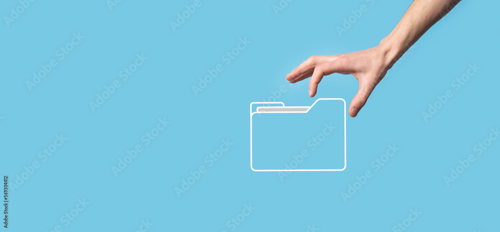 Hand hold folder icon.Document Management System or DMS setup by IT ...