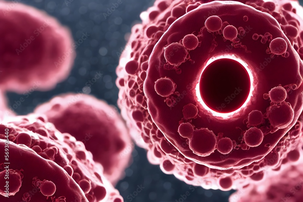 Microscopic red blood cells virus bacteria red Generative AI Stock ...