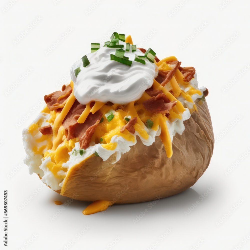 Delicious loaded baked potato with sour cream, chives, bacon and ...