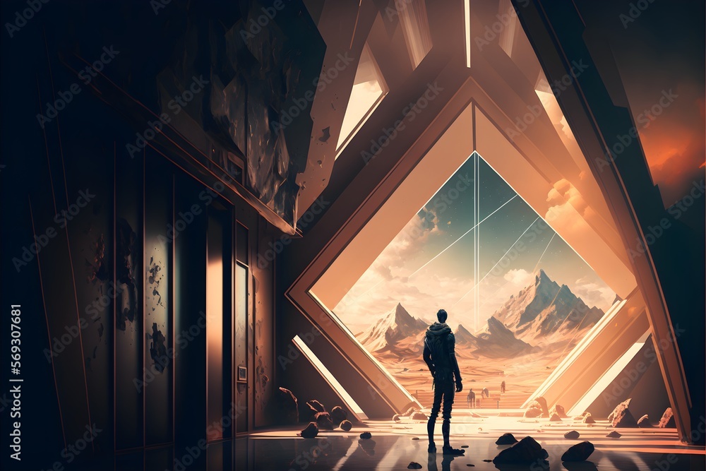 interior design for an art gallery cyberpunk with screens and ...