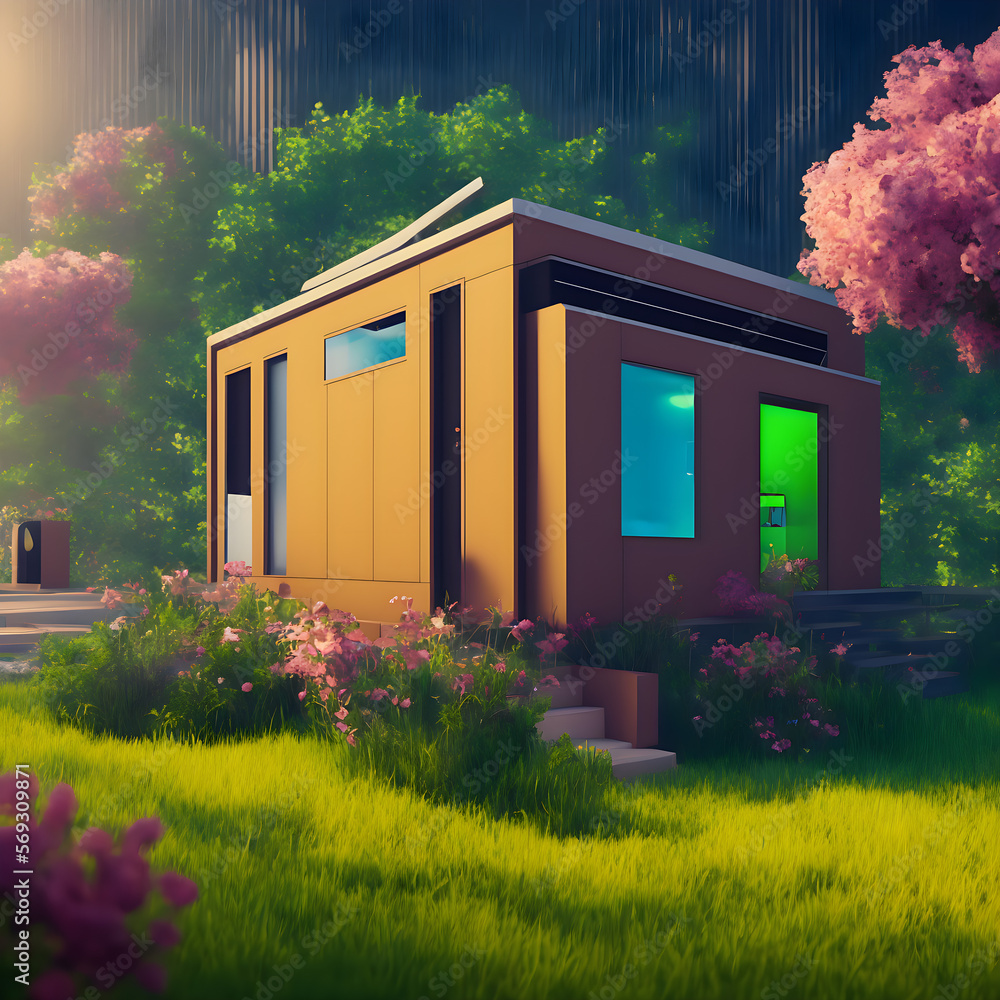 Prefab modular eco homes. Concept art for architecture design ...