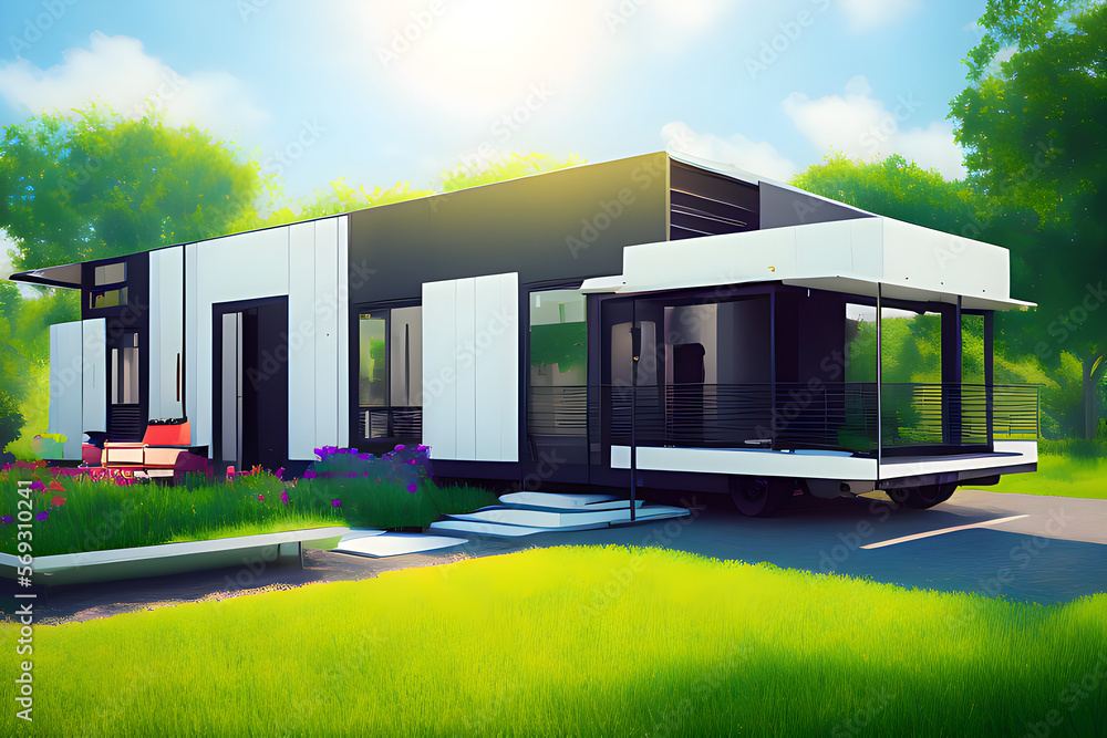Prefab modular eco homes. Concept art for architecture design ...